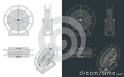 High Voltage Cable Drum Blueprints Illustrations Cartoon Vector ...