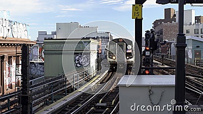 Subway Train Arriving at Myrtle Avenue Subway Station. Elevated Subway ...