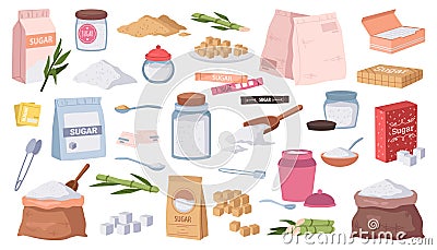 Sugar Packets, Granulated And Powder, Sugary Cubes Cartoon Vector ...