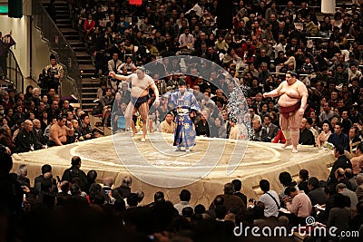 Sumo Wrestlers Throwing Salt In The Arena Editorial Photography - Image ...