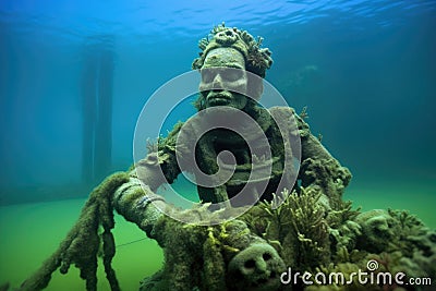 Sunken Ancient Statue Covered In Algae And Coral Royalty-Free Stock ...