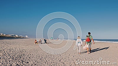 Sunny Autumn Beach with People Walking and Relaxing on the Background ...