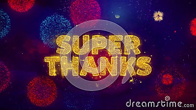 Super Thanks Text Reveal on Glitter Golden Particles Firework. Stock ...
