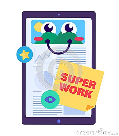 Super Work Praising Digital Tablet Pupil Vector | CartoonDealer.com ...