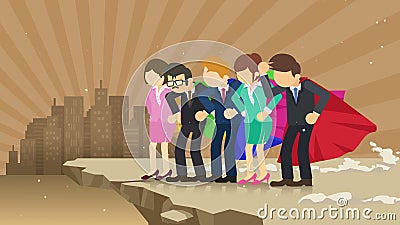 Superhero Business Team Standing on Cliff Ready for Challenge. Business ...