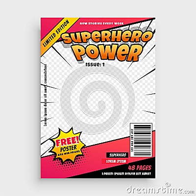Superhero Comic Magazine Front Cover Page Design Cartoon Vector ...
