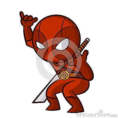 Superhero Red Ninja Sticker Cartoon Vector | CartoonDealer.com #88719305