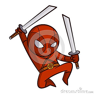 Superhero Red Ninja Sticker Cartoon Vector | CartoonDealer.com #88719349