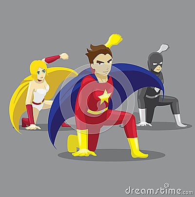 Superhero Set Poses Cartoon Vector Illustration 12 Landing ...