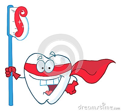 Superhero Tooth With Toothbrush Vector Illustration | CartoonDealer.com ...