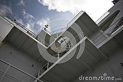 Superstructure Side View Of A Cargo Ship From Down Below With ...