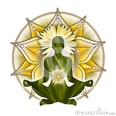 Solar Plexus Chakra Meditation In Yoga Lotus Pose, In Front Of Manipura ...