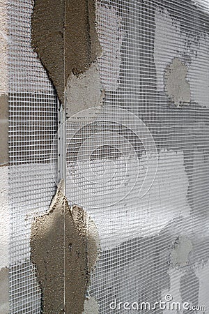 Surface Of Wall With Applied Construction Grid And Guides For Plaster ...