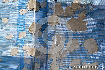 Surface Of Wall With Applied Construction Grid And Guides For Plaster ...