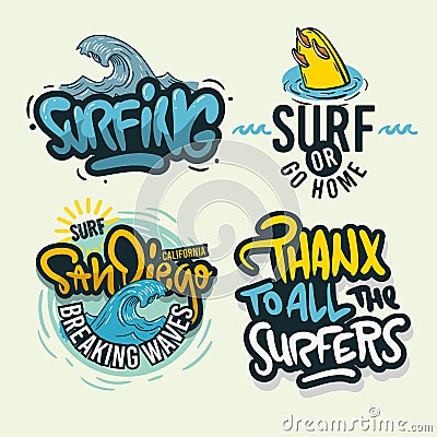 Surfing Style Surf Summer Time Beach Life Hand Lettering Vector ...