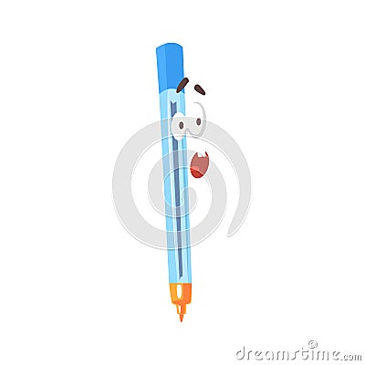 Surprised Cartoon Blue Pen Comic Character, Humanized Pen With Funny ...