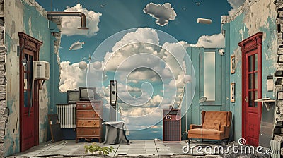 Surreal Collage Of Everyday Objects In Unusual Settings Royalty-Free ...