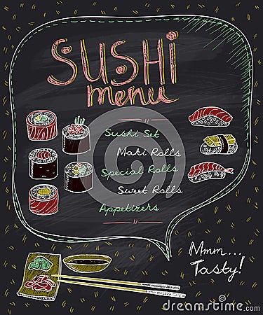 Sushi Menu Design On A Chalkboard Stock Vector - Image: 67436779