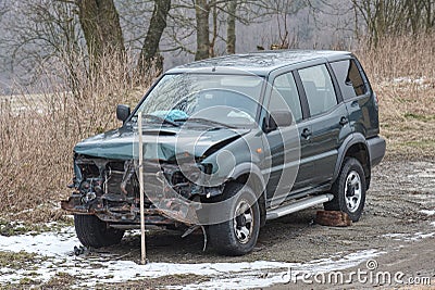 SUV Car After Crash, Crashed Blue Car. Front Accident Damage Stock ...