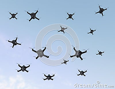 Swarm Of Security Drones With Surveillance Camera Flying In The Sky ...