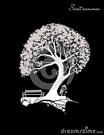 Sweet Summer Memories, Bench Under The Big Maple Tree, Silhouette Of ...