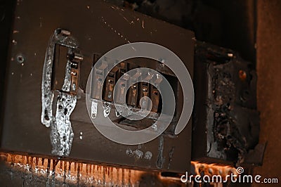 Switchboard Electricity Burn On Brick Wall Texture Background Royalty ...