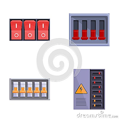 Switchboard Panel Icons Set Cartoon Vector. Electric Breaker Switchbox | CartoonDealer.com ...