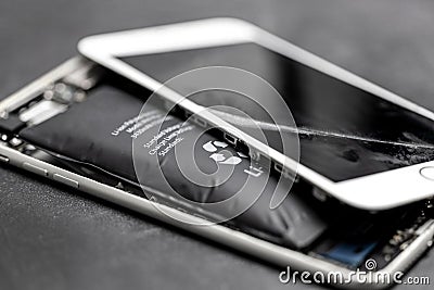 Swollen Lithium-ion Battery, Modern Smartphone, Broken Smartphone ...
