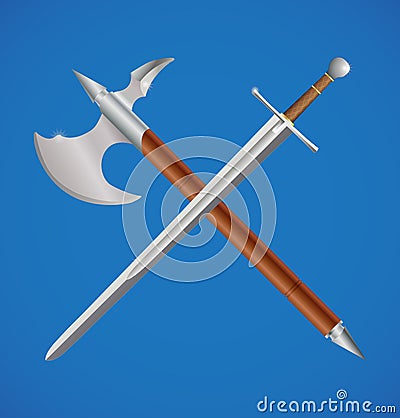 Sword And Axe Crossed Vector Illustration | CartoonDealer.com #25446238