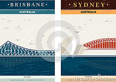 Brisbane Story Bridge And Sydney Harbour And Opera House Vector ...