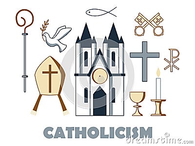 Symbols Of Catholicism. Vector Illustration | CartoonDealer.com #254743200
