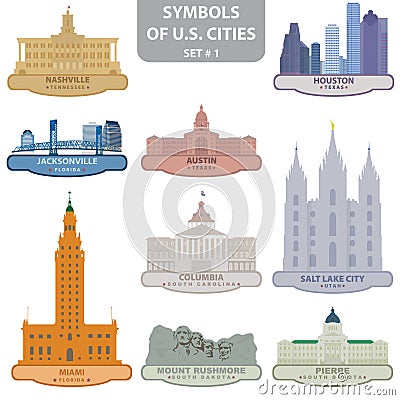 Symbols Of US Cities Cartoon Vector | CartoonDealer.com #29443317