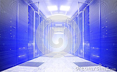 Symmetrical Futuristic Modern Server Room In The Data Center With A ...