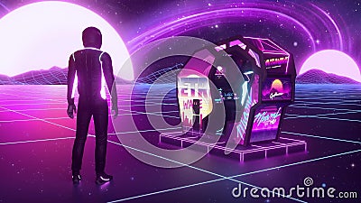 Synthwave Arcade Car Racers in a Retro Digital Landscape - Loop ...