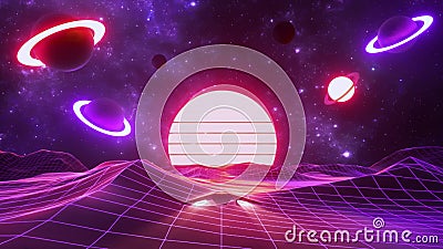 Synthwave Flying Spaceship and Planets - Loop Retrowave Landscape ...