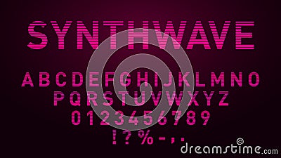 Synthwave Pink Font In 1980s Style. Retrowave Striped Letters, Numbers ...