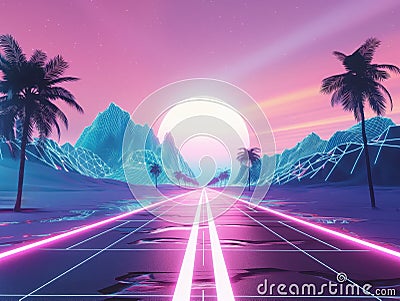 Synthwave Sunset Landscape Stock Photography | CartoonDealer.com #316820564
