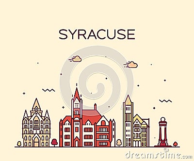 Syracuse Skyline New York USA Vector Linear Style | CartoonDealer.com ...