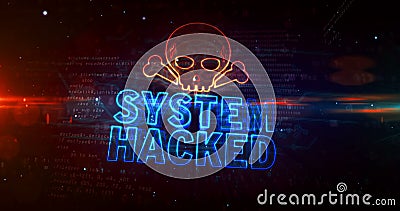 System Hacked Alert with Skull Symbol Abstract Animation Stock Video ...