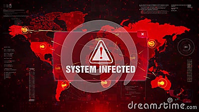 System Infected Alert Warning Attack on Screen World Map. Stock Footage ...