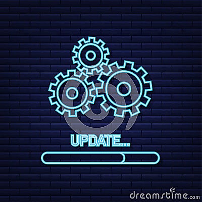 System Software Update Or Upgrade Neon Icon. Banner New Update, Badge ...