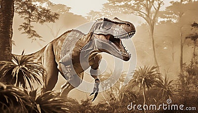 A T-Rex Hunts Prey In A Prehistoric Jungle Royalty-Free Stock Photo ...