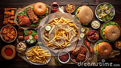Table Or Delivery Foods Scene Of Assorted Take Out. Fast Food Flatlay ...