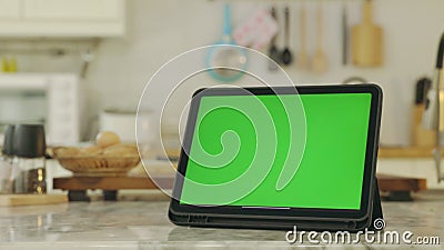 Tablet with Green Screen Chroma Key . in Kitchen at Home Stock Footage ...