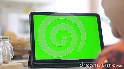 Tablet with Green Screen Chroma Key . in Kitchen at Home Stock Video ...