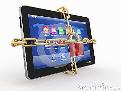 Tablet Pc Security. Chain With Lock On Computer. Stock Images - Image ...