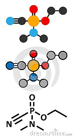 Tabun Nerve Agent Molecule Chemical Weapon. Stylized 2D Renderings And ...