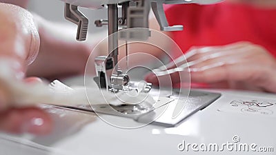 Tailor Sews Lingerie on a Sewing Machine, Thread and Lace, Handmade ...