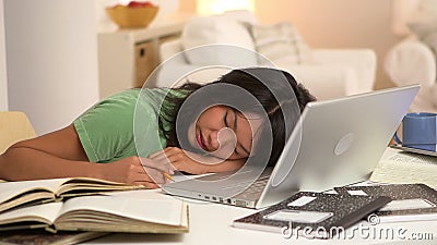 Taiwanese Student Sleeping while Doing Homework with Laptop Computer ...