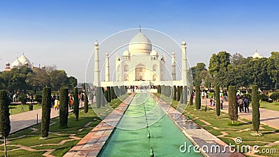 Taj Mahal Landscape in a Sunny Day Stock Footage - Video of agra, blue ...